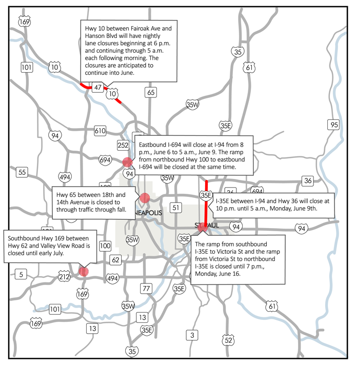 I-35E, I-694 to close this weekend for road work | Minnesota Public ...